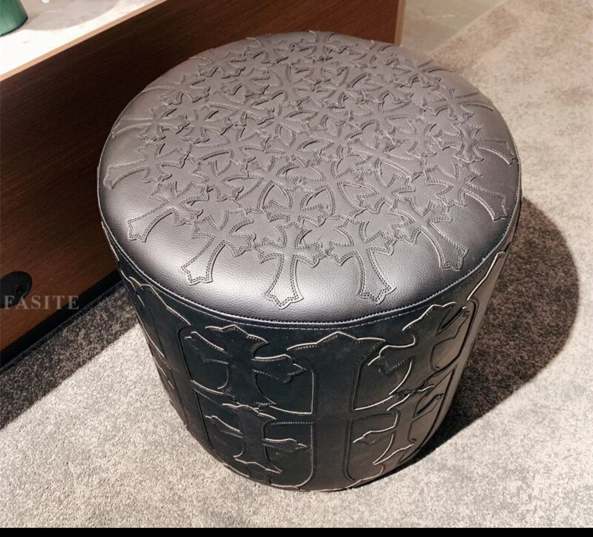 Ottoman with Gothic Crosses - All Black – Modern Muse Studio